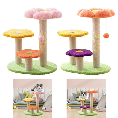 Flower Scratch Post with Interactive Ball Vertical Cat Scratcher for ...