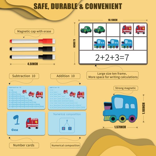 EVA Number Counting Cars - Magnetic Math Manipulatives, 63 PCS Ten ...