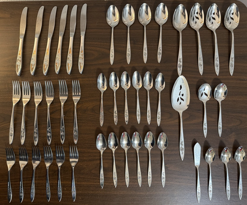 Oneida Community Stainless Rose Flatware Lot of 45 Forks, Knives ...