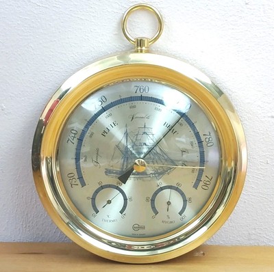 8" Vintage Barigo Ship Wall Barometer Hygrometer Thermometer Brass ...