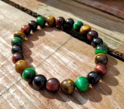 Rasta Crystal Gemstone Bracelet Therapeutic Healing Tiger Eye Stone | eBay