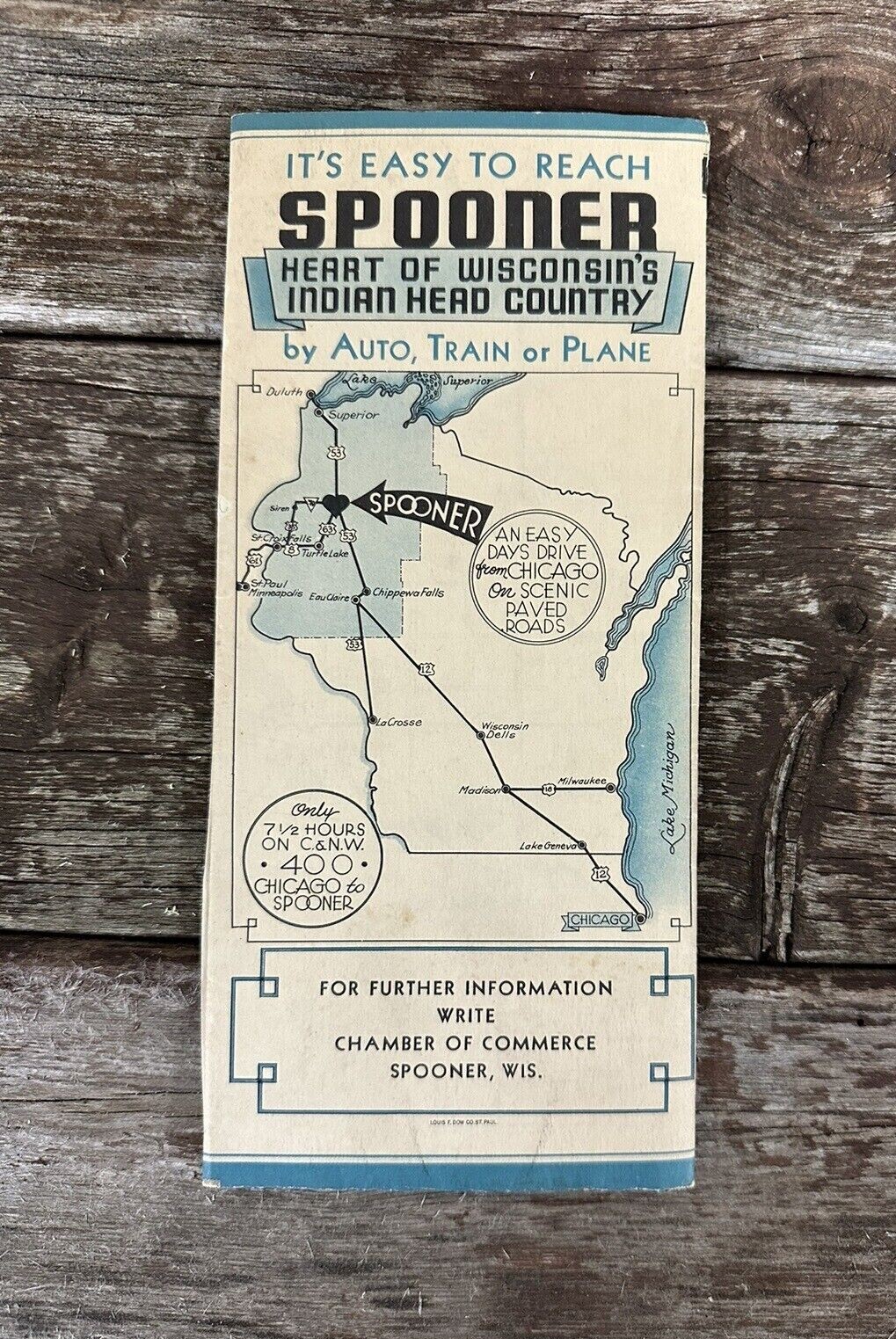 SPOONER WISCONSIN VACATION MAP / BROCHURE - CIRCA 1940’s RARE ORIGINAL ...