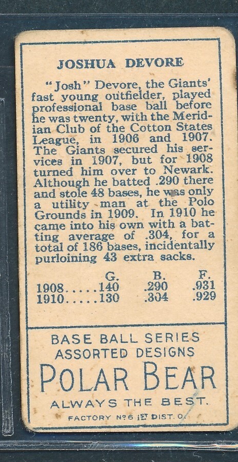1911 T205 Polar Bear: JOSHUA DEVORE New York Giants Centered ~ GOOD | eBay
