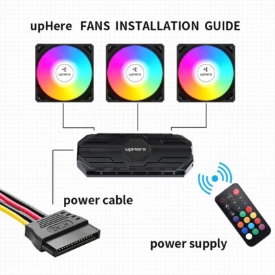 120mm Fan set 3-Pack upHere ARGB, RGB , PWM, controller & IR Remote ...