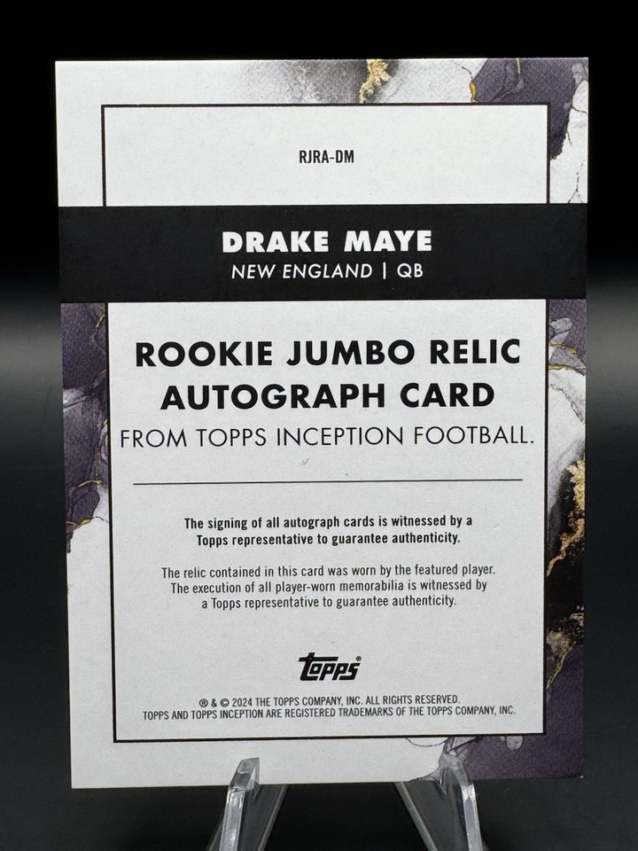2024 Topps Inception Drake Maye Rookie Jumbo Relic Auto /35 Patriots ...