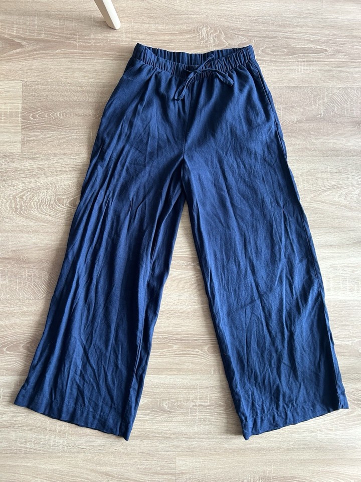 Sportsgirl Willow Linen Wide Leg Pants Navy Size 8 | eBay Australia