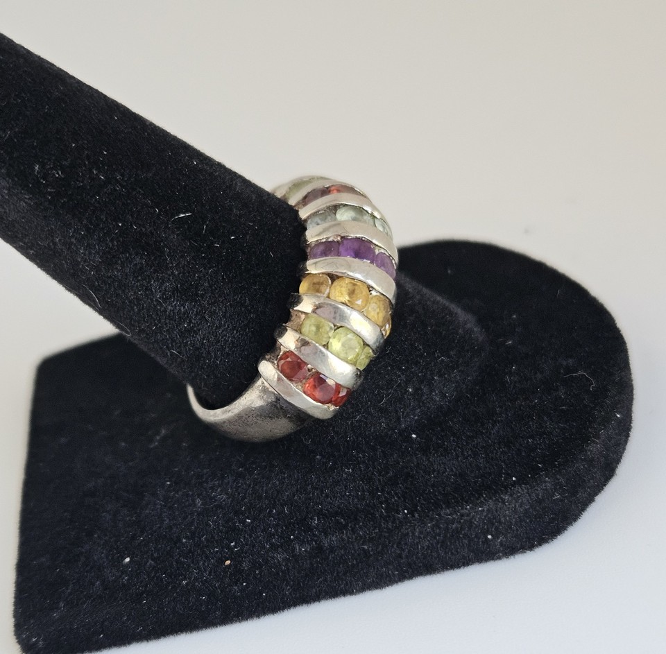 Vintage 925 Silver Ring w/Citrine, Peridot, Amethyst, Garnet ...