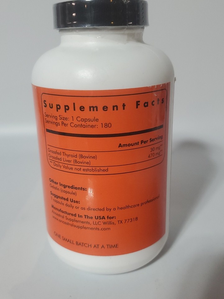 Ancestral supplements Grassfed Beef Thyroid 180 capsules 500mg Exp 10/ ...