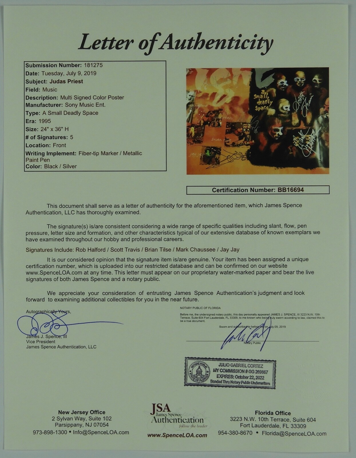 Rob Halford Fight Band Signed JSA Signed Autograph Poster Judas Priest ...