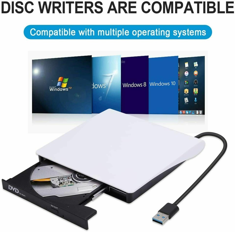 Slim External CD DVD Drive USB 3.0 Disc Player Burner Writer For Laptop ...
