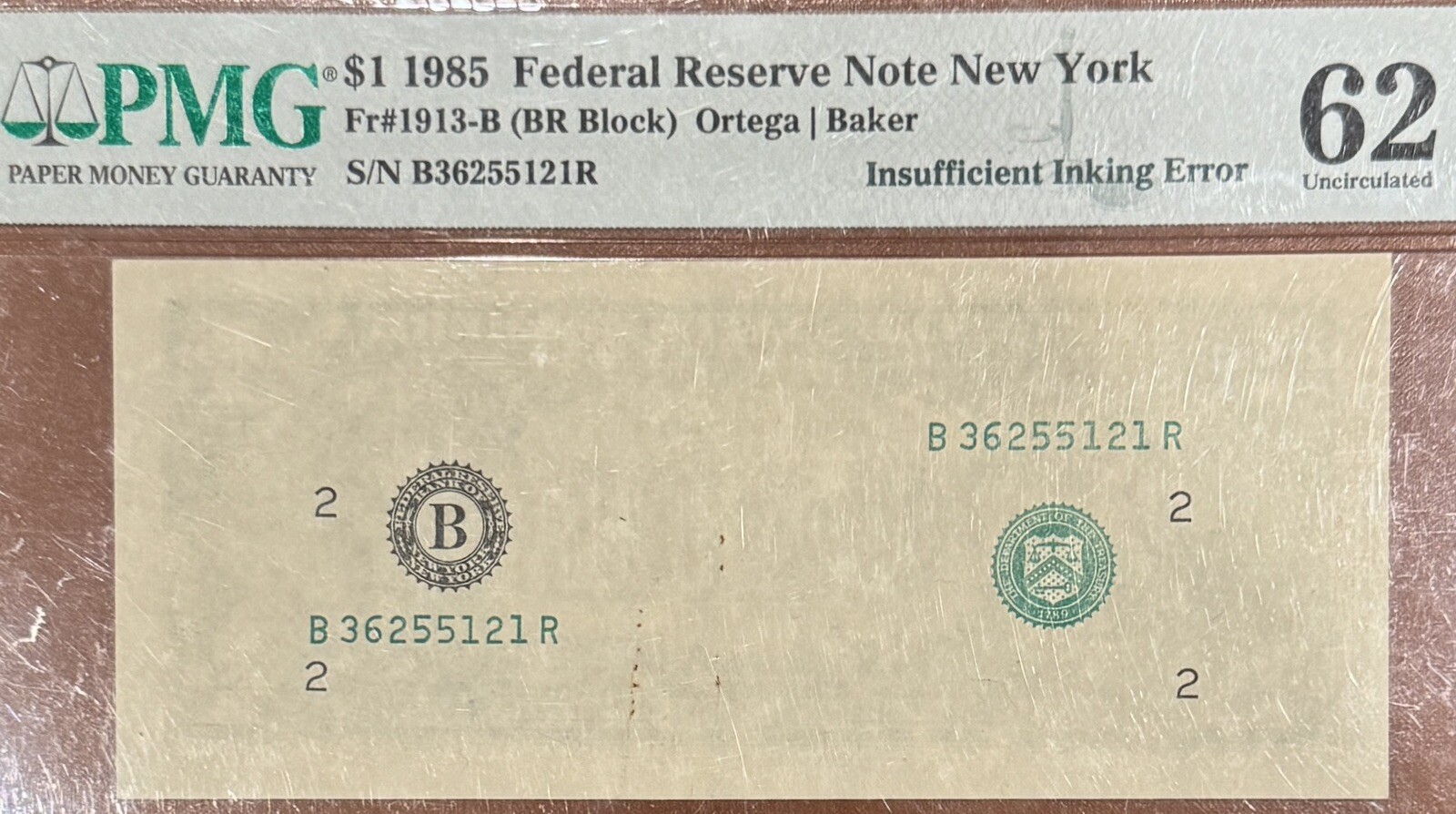 $1 Fed Res Note. Error Note,Insufficient Ink .PMG 62 Uncirculated. Awesome Note | eBay
