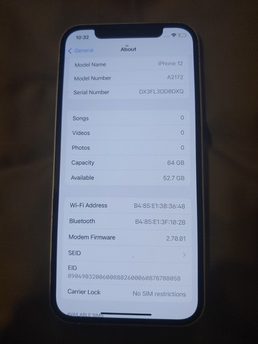 Apple iPhone 12 A2172 64GB White Unlocked Smartphone - READ | eBay