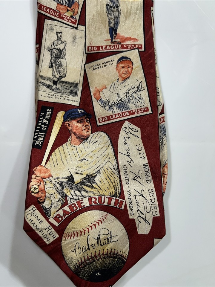 Museum Artifacts Tie Red Brown Vintage Babe Ruth Baseball Silk Handmade ...