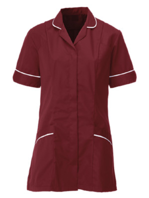 NURSES HEALTHCARE TUNIC, DENTAL NHS. MAROON/BURGUNDY WITH WHITE TRIM ...