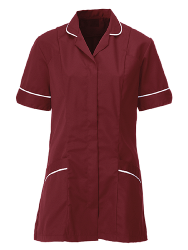 NURSES HEALTHCARE TUNIC, DENTAL NHS. MAROON/BURGUNDY WITH WHITE TRIM ...