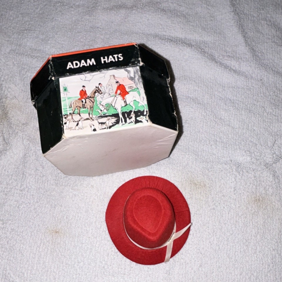 Adam Vintage Hat Box with Red Hat, Black Beige Accents | eBay