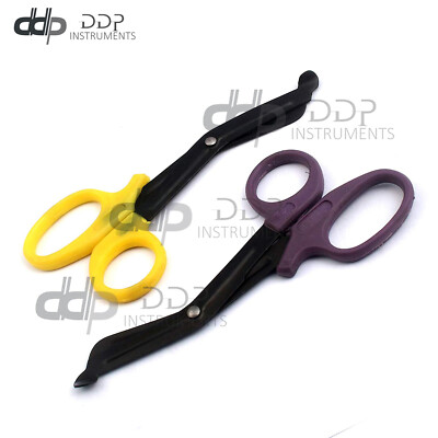 2 (Yellow Purple) Fluoride Black Coated Trauma Paramedic EMT Shear ...