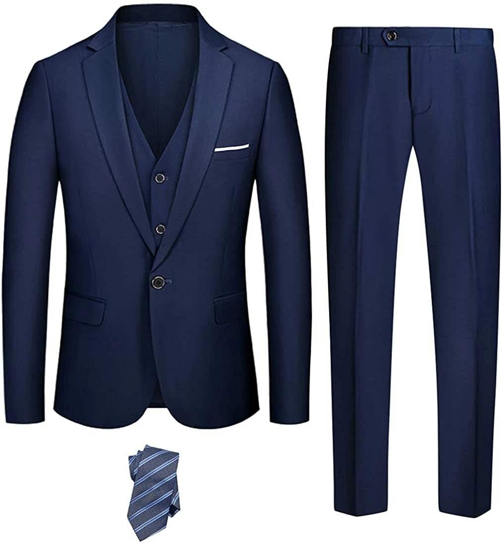 Ynd Mens Slim Fit Piece Suit Set One Button Solid Blazer