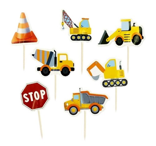 7pcs Trucks cake topper Construction sign excavator dump truck cupcake ...