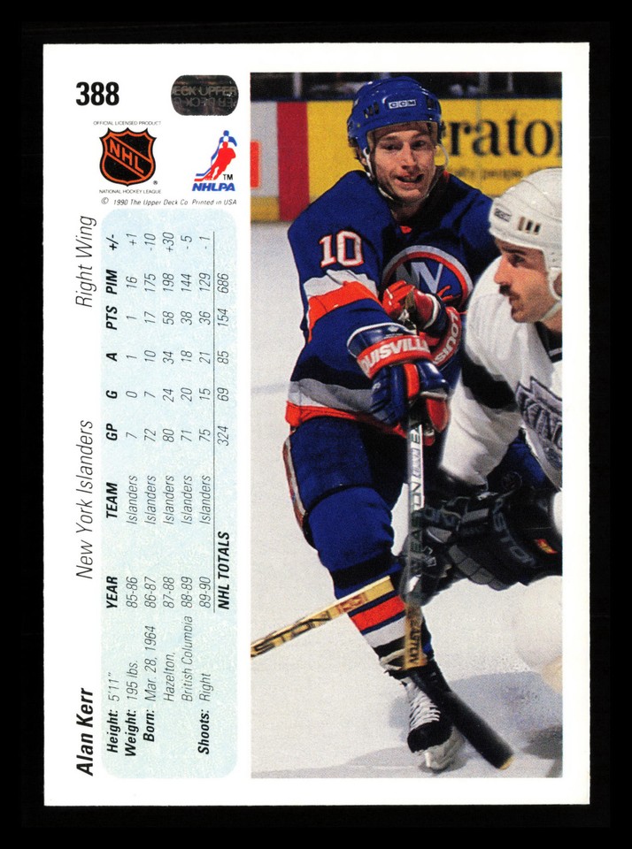 Alan Kerr 1990-91 Upper Deck Hockey NHL #388a New York Islanders | eBay