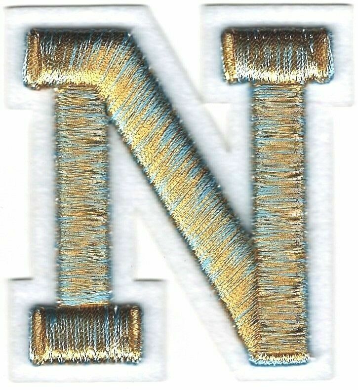 3D Raised Letter N Patch Embroidered Metallic Gold Blue Iron on Sew on ...