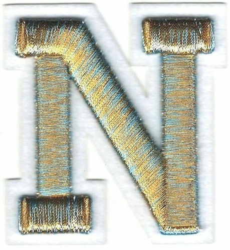 3D Raised Letter N Patch Embroidered Metallic Gold Blue Iron on Sew on ...