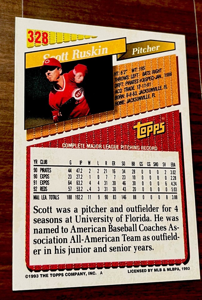 Scott Ruskin 1993 Topps GOLD SP # 328 - Cincinnati Reds | eBay