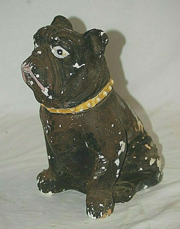 Signed Chalkware Bulldog Bank Large Chalk Animal Figurine Mexico ...