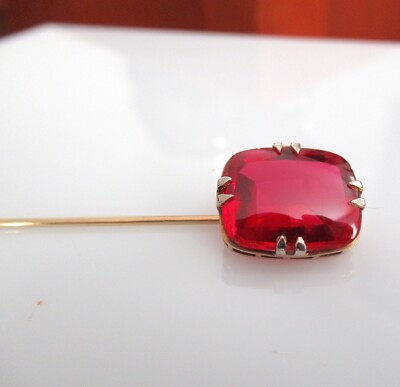 Vintage 14k Gold Stick Pin With Simulated Ruby Set In 10k Basket ...