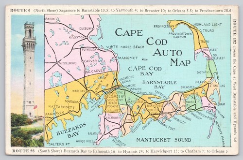 Cape Cod Massachusetts Auto Map, Landmarks & Attractions, Vintage ...