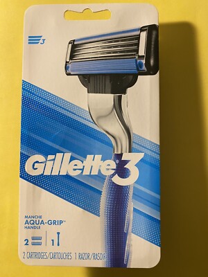 Gillette3 AQUA-GRIP Men's Razor 1 Handle + 2 Refills Cartridges | eBay