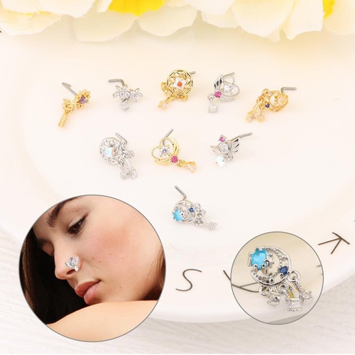 Steel Colorful Nose Nails L Dangle Nose Studs Nose Rings Body Piercing ...