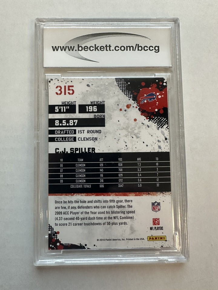 2010 Score #315 CJ Spiller Rookie BCCG 10 Mint or Better Bills RC | eBay