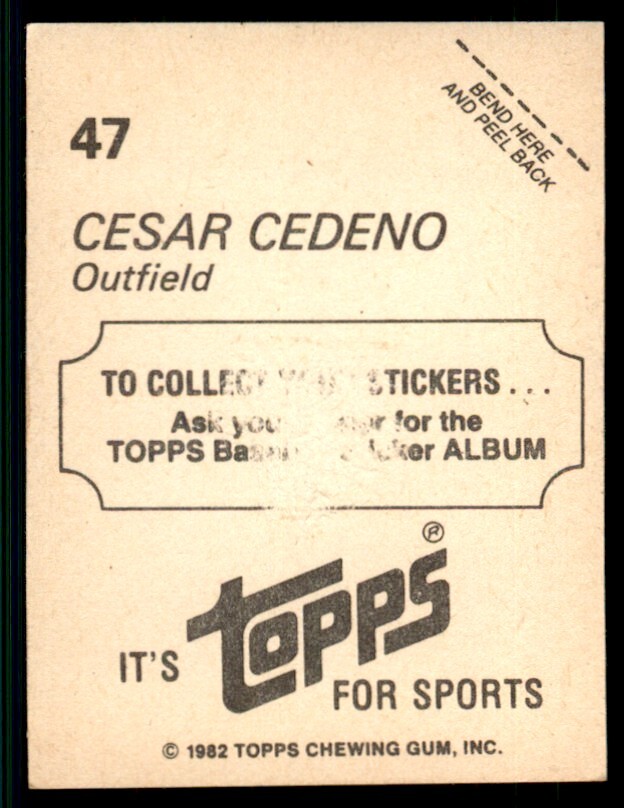 1982 Topps Stickers Cesar Cedeno Houston Astros #47 MLB Baseball | eBay