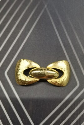 Vintage Monet Gold Metal Bow Brooch Pin Abstract Statement Chunky ...
