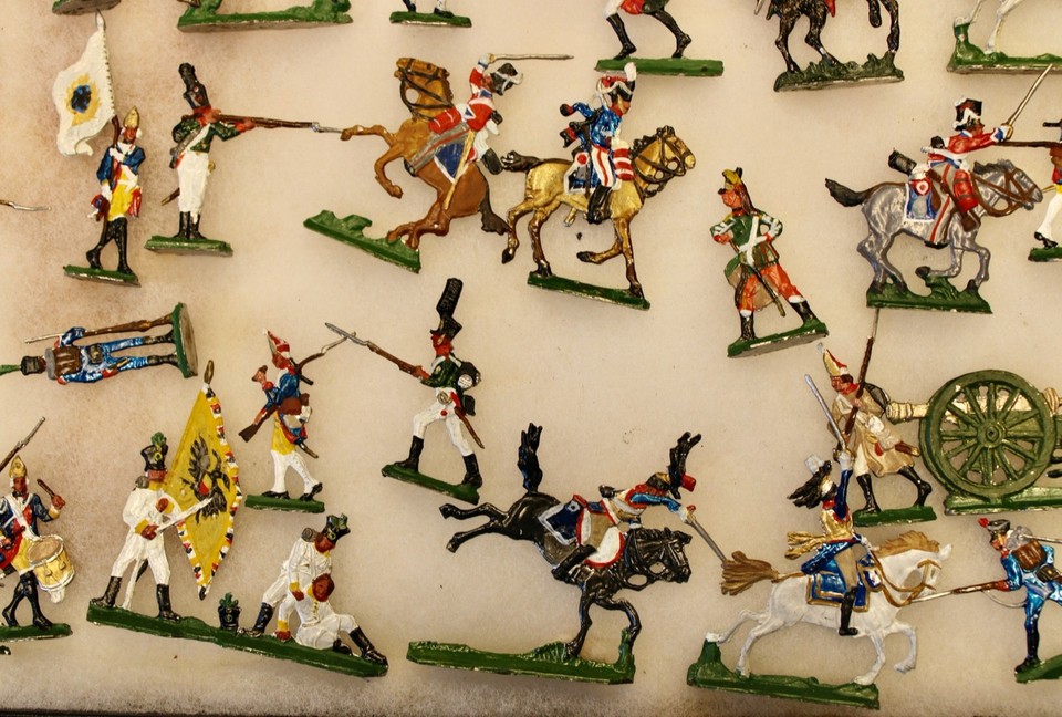 30 Antique German Lead Soldiers, Napoleonic Wars Mounted Flats, Cannon ...
