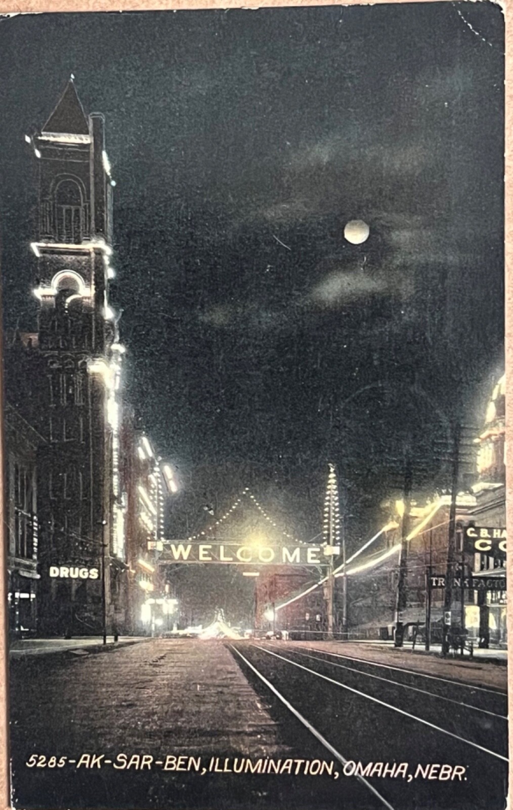 Omaha Nebraska Main Street Night View Full Moon 18th & Farnam VTG ...
