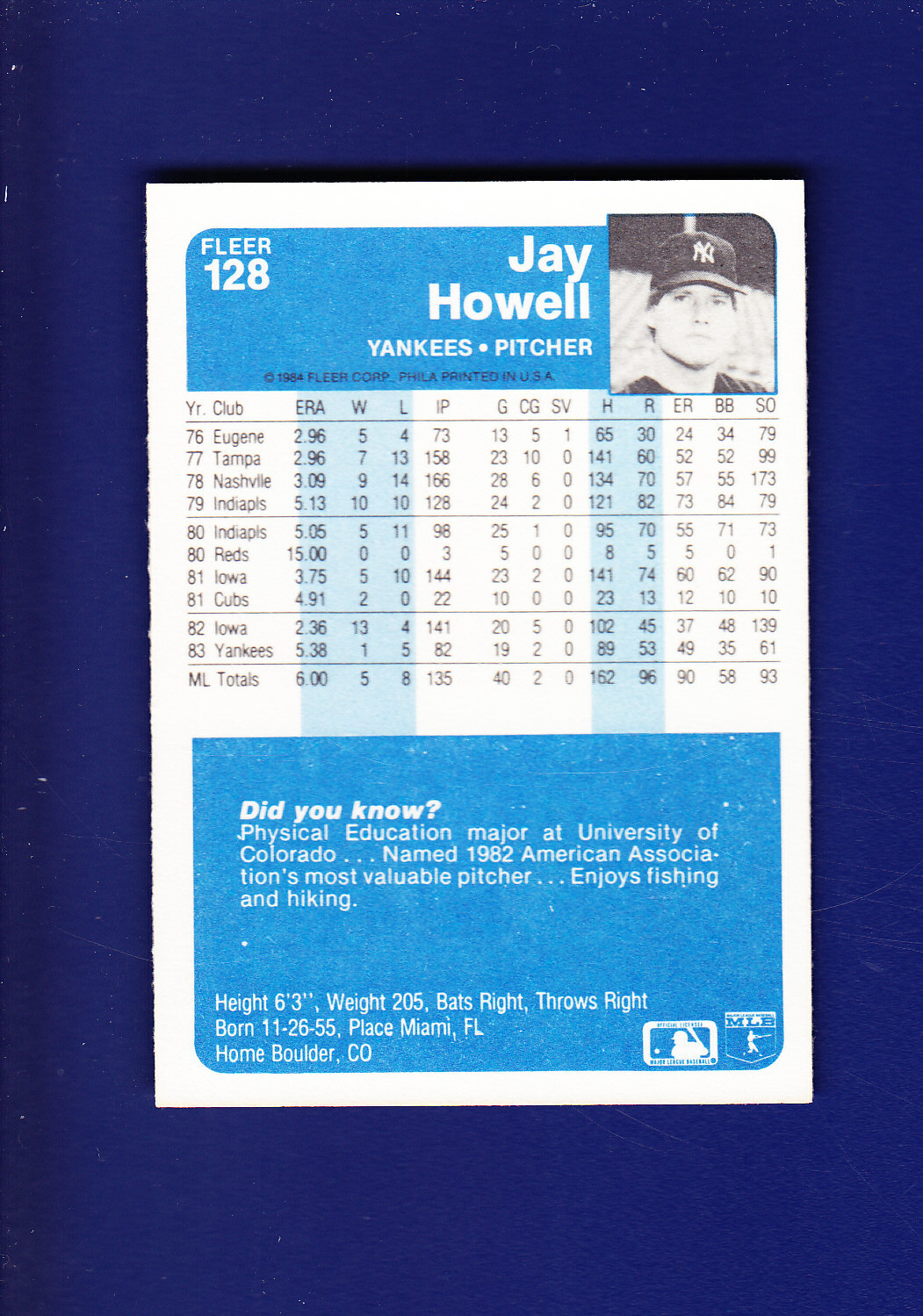 Jay Howell 1984 Fleer MLB Baseball #128 (MINT) New York Yankees | eBay
