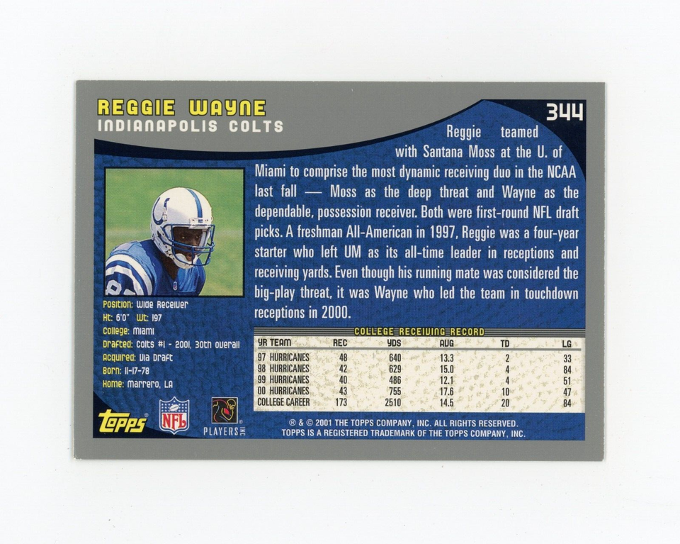 REGGIE WAYNE 2001 Topps Rc #344 Indianapolis Colts JM2 | eBay
