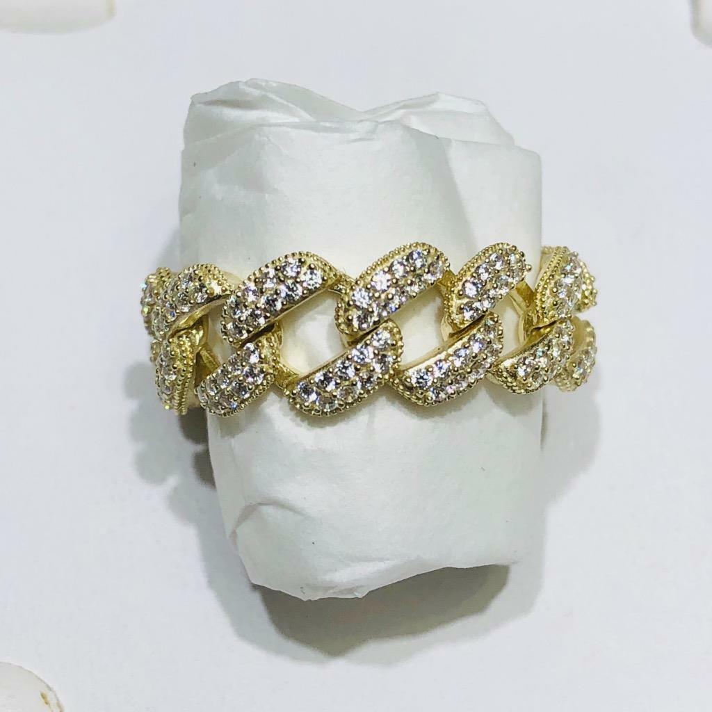 Yellow Gold Sterling Silver White Sapphire Pave Cuban Link Eternity ...