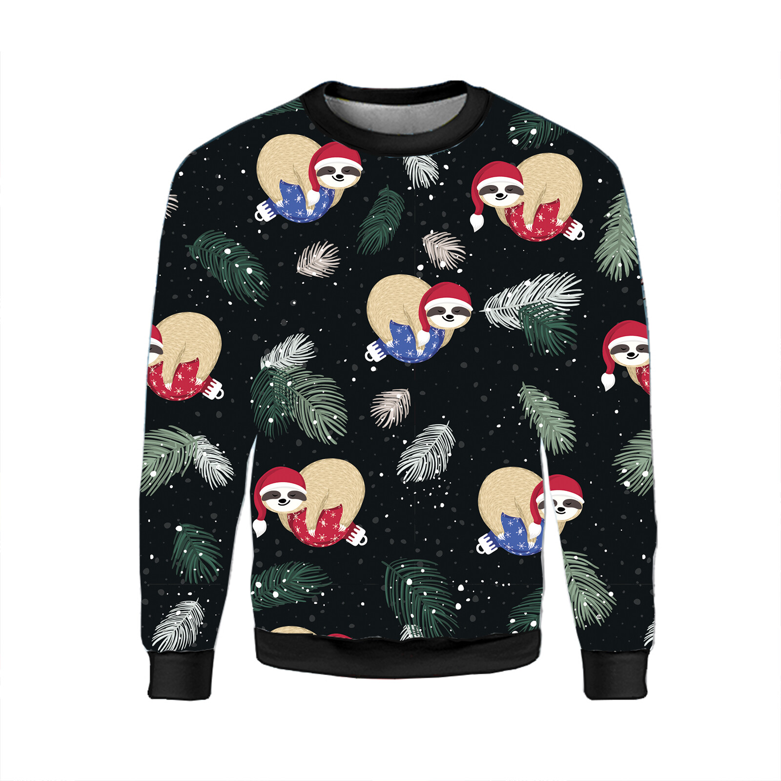 Unisex Cute Santa Sloth Pattern Animal Lover Fleece Jumper Sweatshirt ...