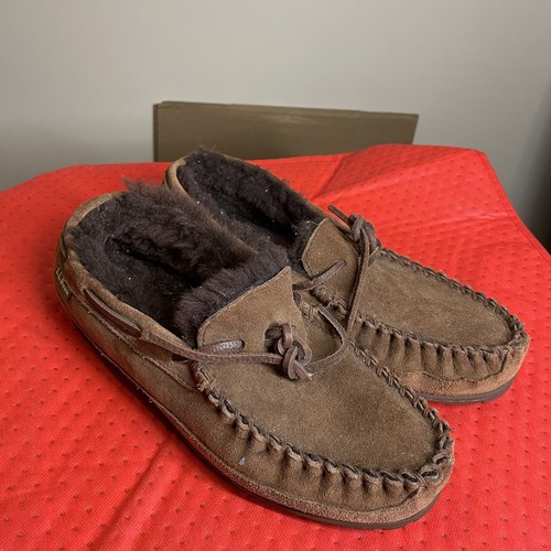 LL BEAN Men's 9 M Wicked Good Brown Slippers Moccasin Shearling ...