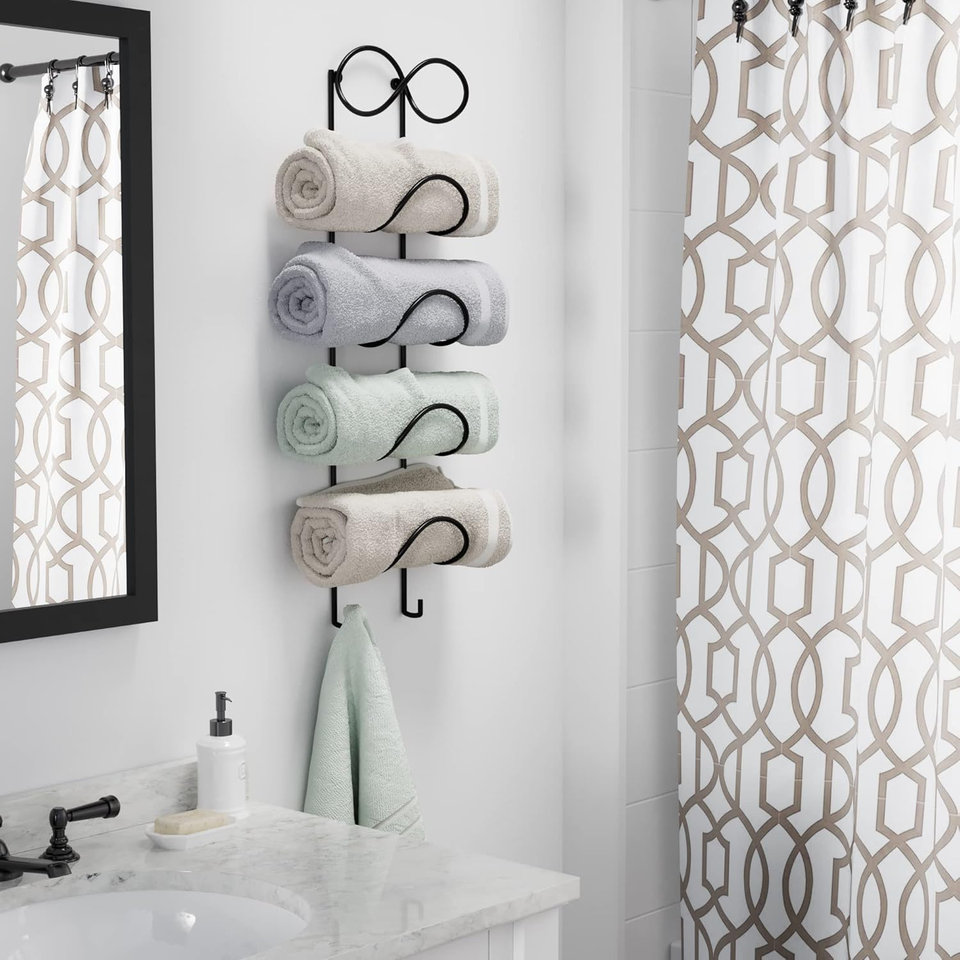 Moduwine Yoga Mat Storage Rack, Towel Rack with Hooks for Hanging Yoga ...