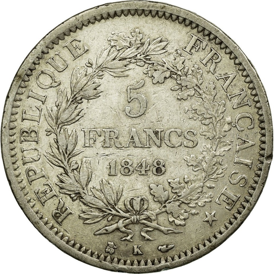 [#50113] Coin, France, Hercule, 5 Francs, 1848, Bordeaux, VF, Silver ...