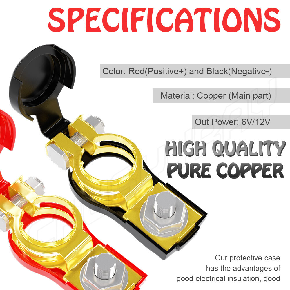 2X Brass Positive Negative Car Battery Terminal Clamp Clips Connector ...
