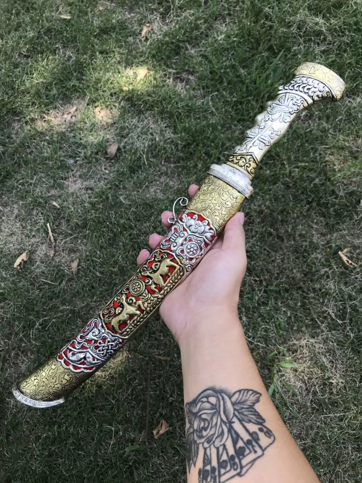 18''Tibetan Saber Short Knife Spring Steel Sharp KUNGFU Dao Sword ...