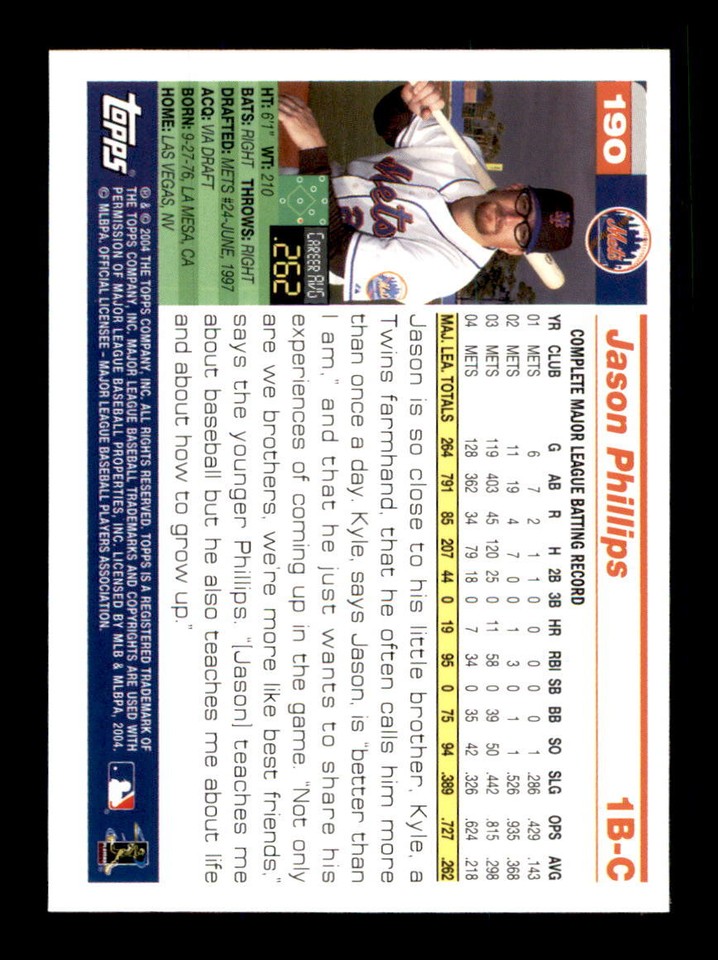 2005 Baseball Topps Jason Phillips New York Mets #190 | eBay
