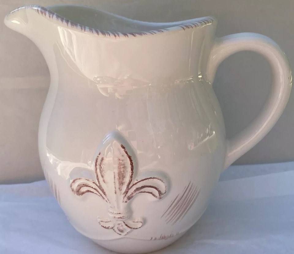 6.5" Teleflora Gifts Fleur De Lis Pitcher Creamy White/ Reddish-Tan | eBay