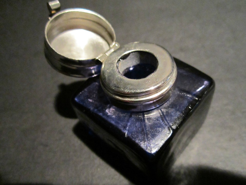 Antique Style Solid Thick Glass Square Cobalt Blue Inkwell Ink pot ...