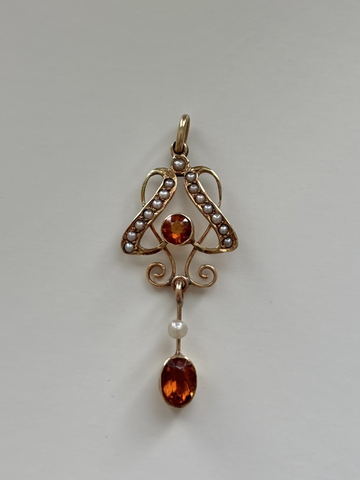 Antique Edwardian 14K yellow Gold Seed Pearl & Garnet Lavalier 2 grams ...